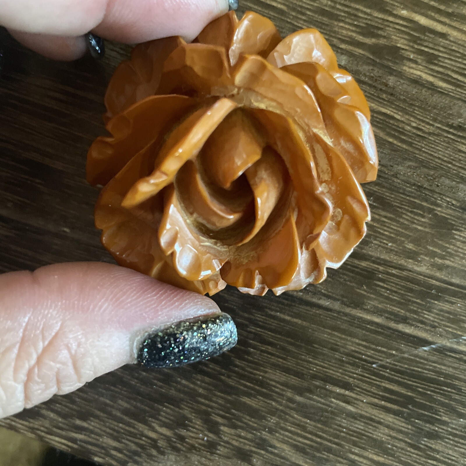 Large Butterscotch Bakelite Deeply Carved Rose Flower… - Gem