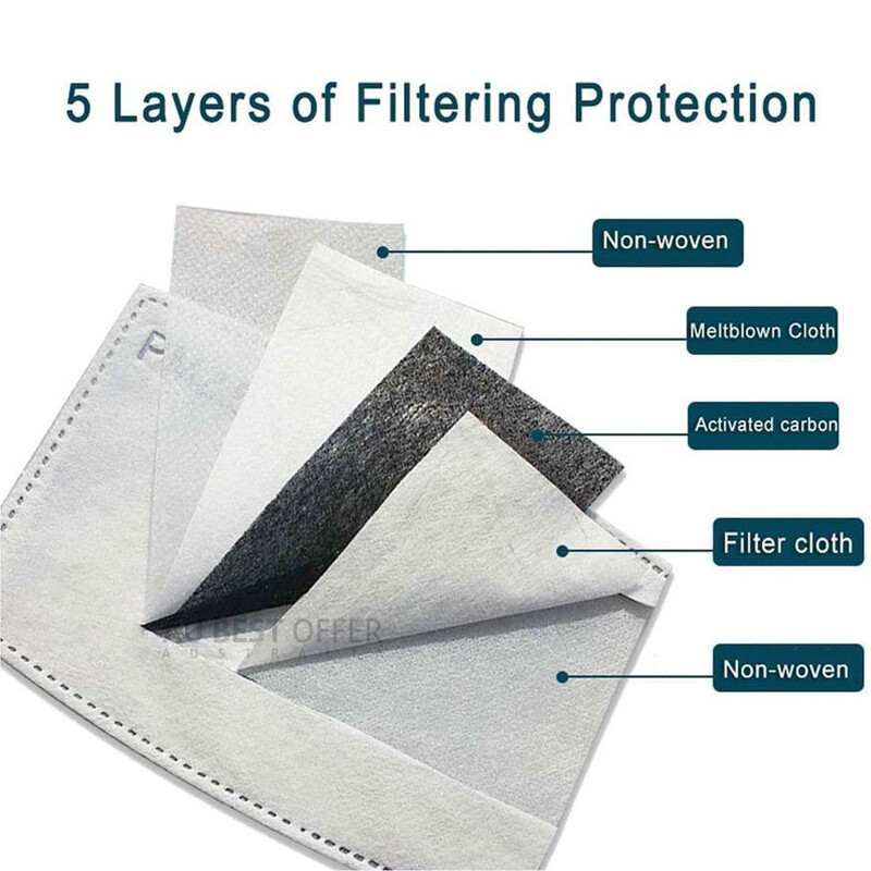 PM2.5 Face Mask Filter For Adult Kids Anti Pollution Filters Pad 5 ...