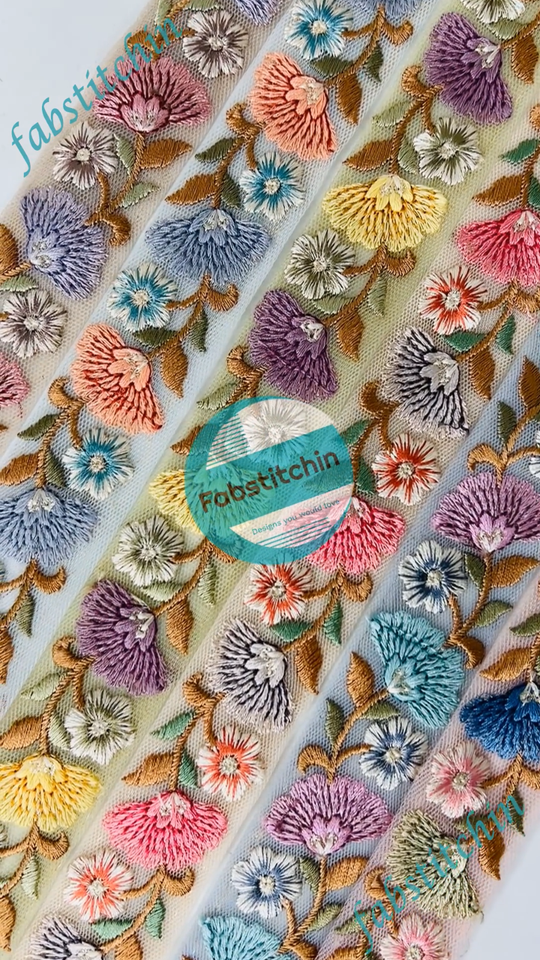 9 Yards Multicolor Embroidered Sari Border Lace Trim Ribbons for Bow ...