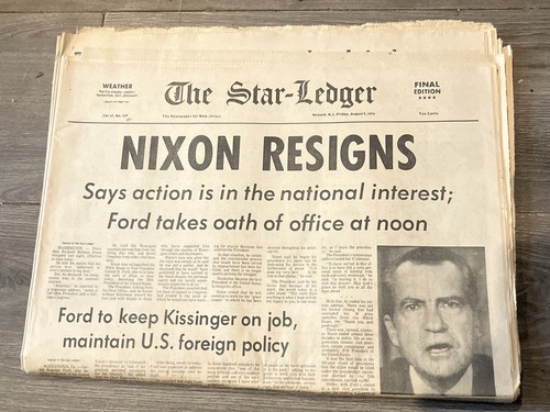 AUGUST 9 1974 STAR LEDGER NEWSPAPER - NIXON RESIGNS Final Edition Full ...