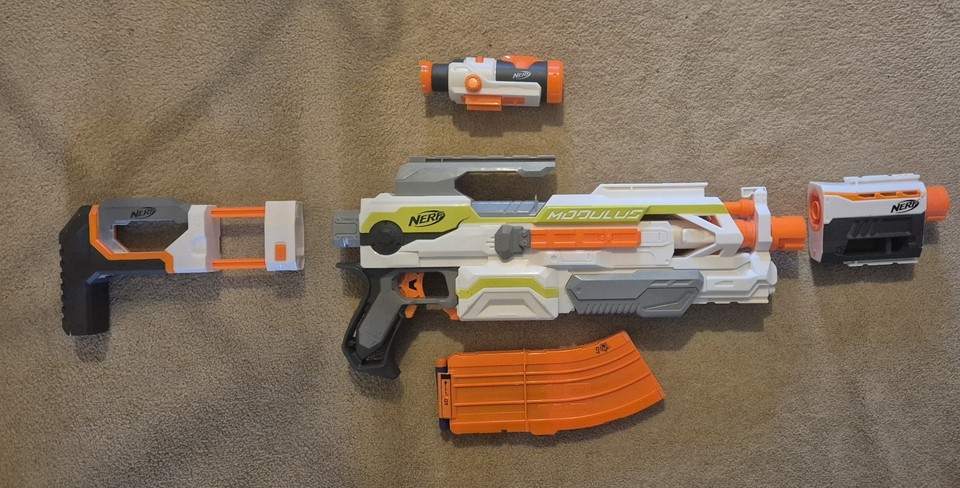 Nerf N-Strike Elite Modulus ECS 10 Blaster Gun, Attachments & Darts ...