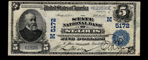 St Louis Missouri National Currency Five Dollar CH 5172 1902 Plain Back ...
