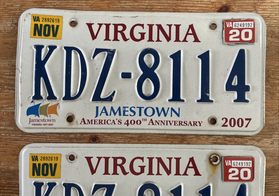 Virginia License Plate Set KDZ-8114 Matching Pair Tags VA Plates ...