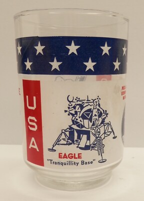 Vintage USA Apollo 11 Eagle Moon Landing Commemorative Drinking Glass ...