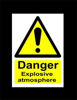 DANGER EXPLOSIVE ATMOSPHERE sign or sticker size choice substance gas ...