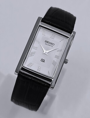 SEIKO TANK Rectangular White Roman Dial Japanese 27mm Men's Wristwatch ...