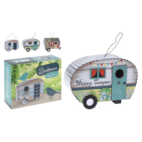 Wooden Caravan Bird Box Garden Hanging Nesting House Wild Birds 26cm ...