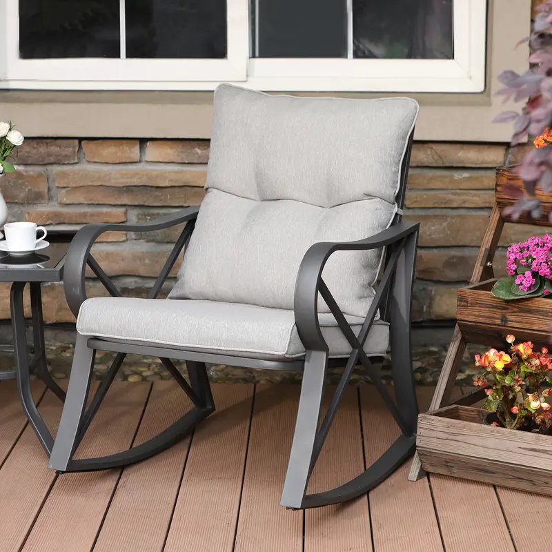 3-Piece Metal Patio Rocker Conversation Set with Grey Cushions | eBay