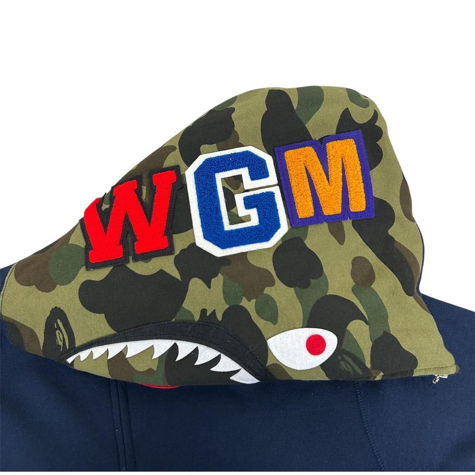 Bape Navy Blue and 1st Camo Full Zip WGM Shark Hoodie Jumper | eBay UK