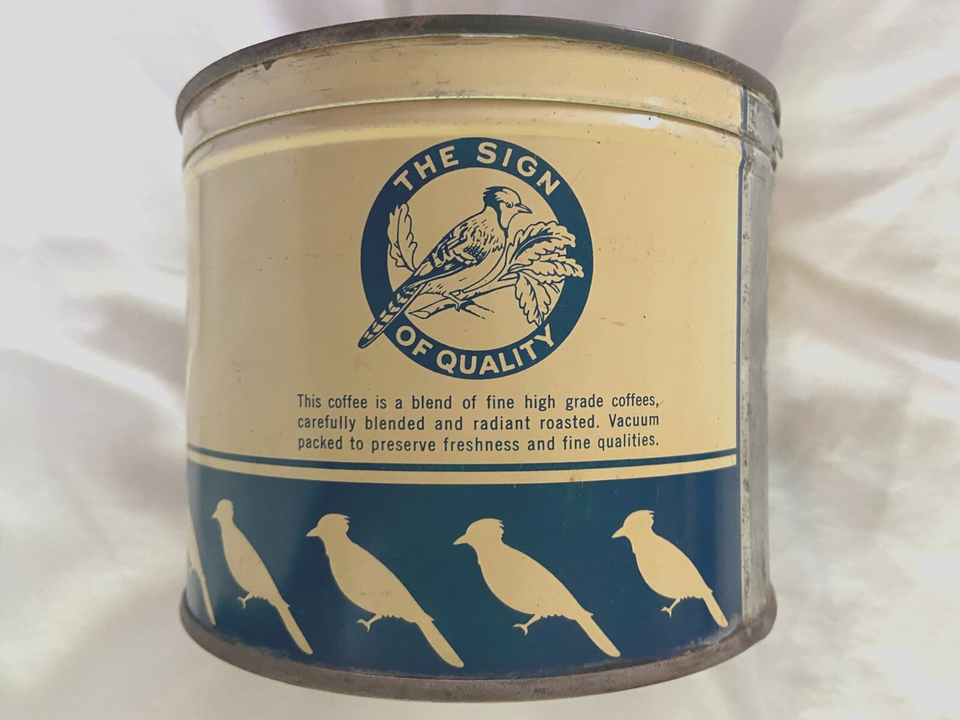 1950s E-Jay Coffee One-Pound Key Wind Coffee Can Tin FULL Van Wert ...