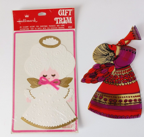 2 Vintage Hallmark Christmas Gift Trim Angel Tag Wrapping Paper Die Cut ...