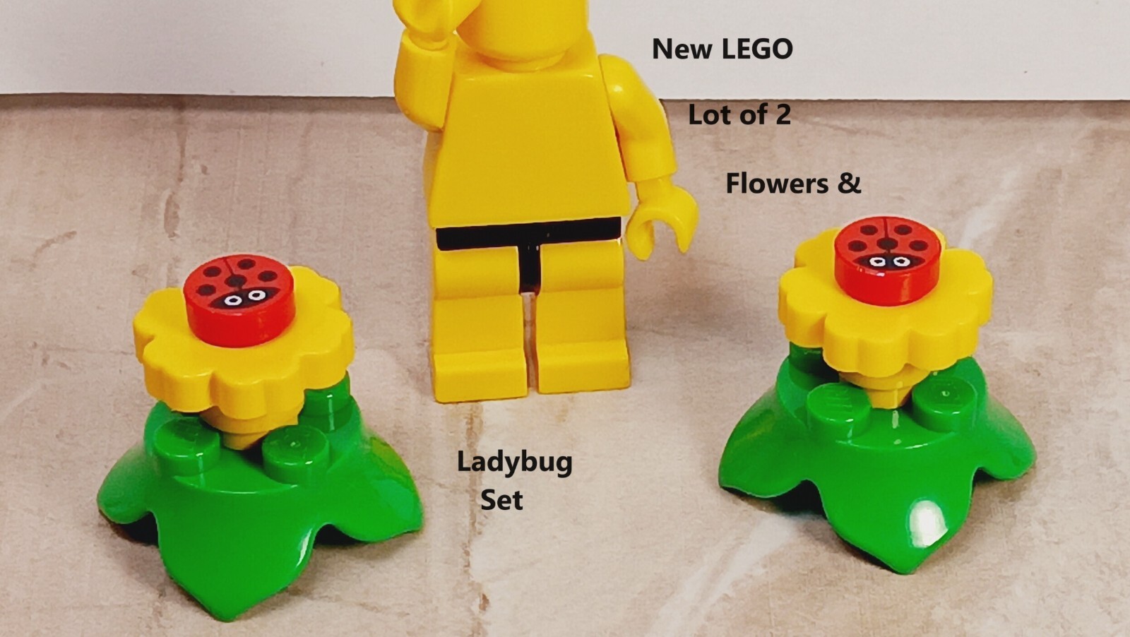New LEGO Bugs Flower Set Lot of 2 Ladybugs Standard Yellow Large Flower ...