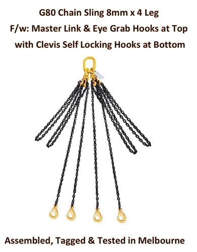 G80 8mm Alloy Lifting Chain Sling 4 Leg CRANE LIFTING GEAR SLING 3.5T ...