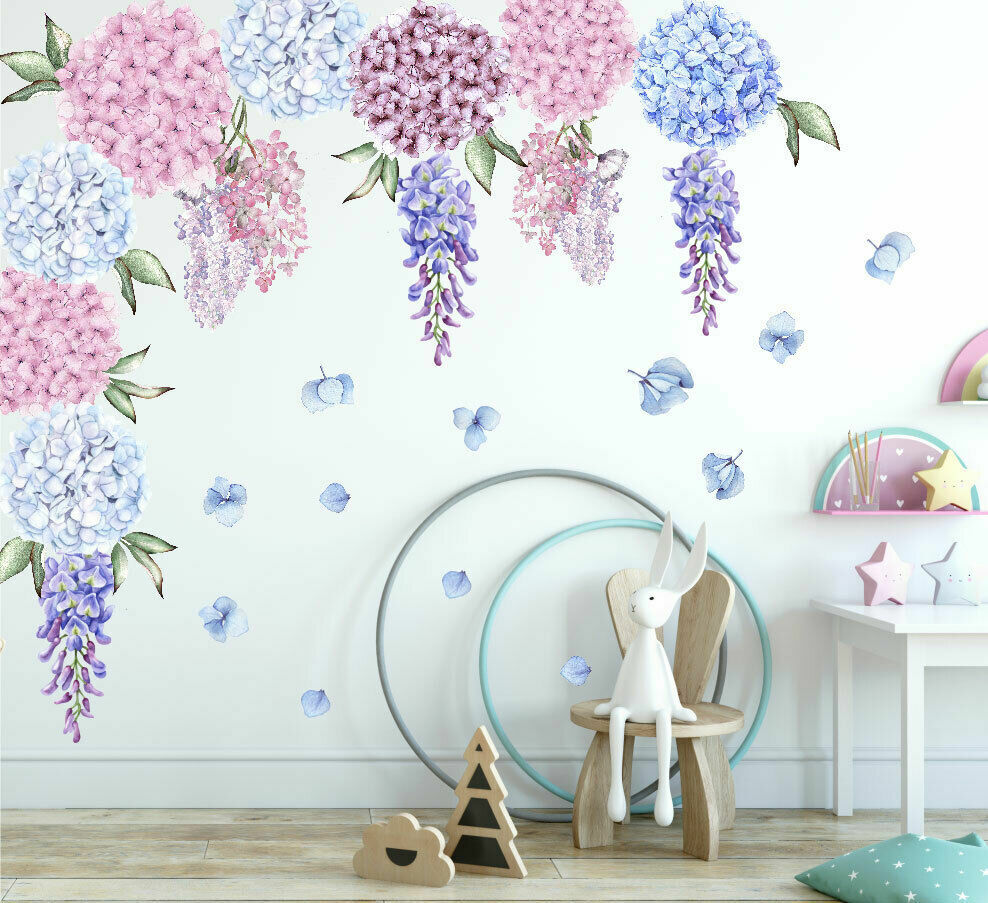 Hydrangea Wisteria Flower Decal Wall Stickers Kids Girls Nursery Home ...