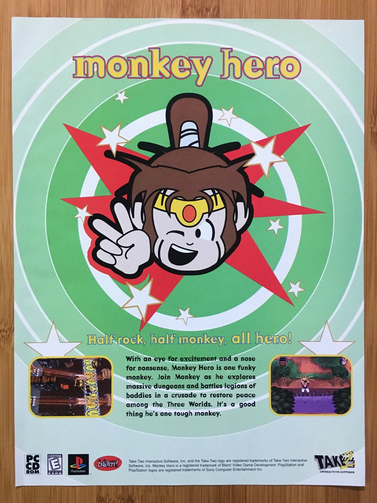 Monkey Hero PS1 Playstation 1 1999 Vintage Video Game Print Ad/Poster ...