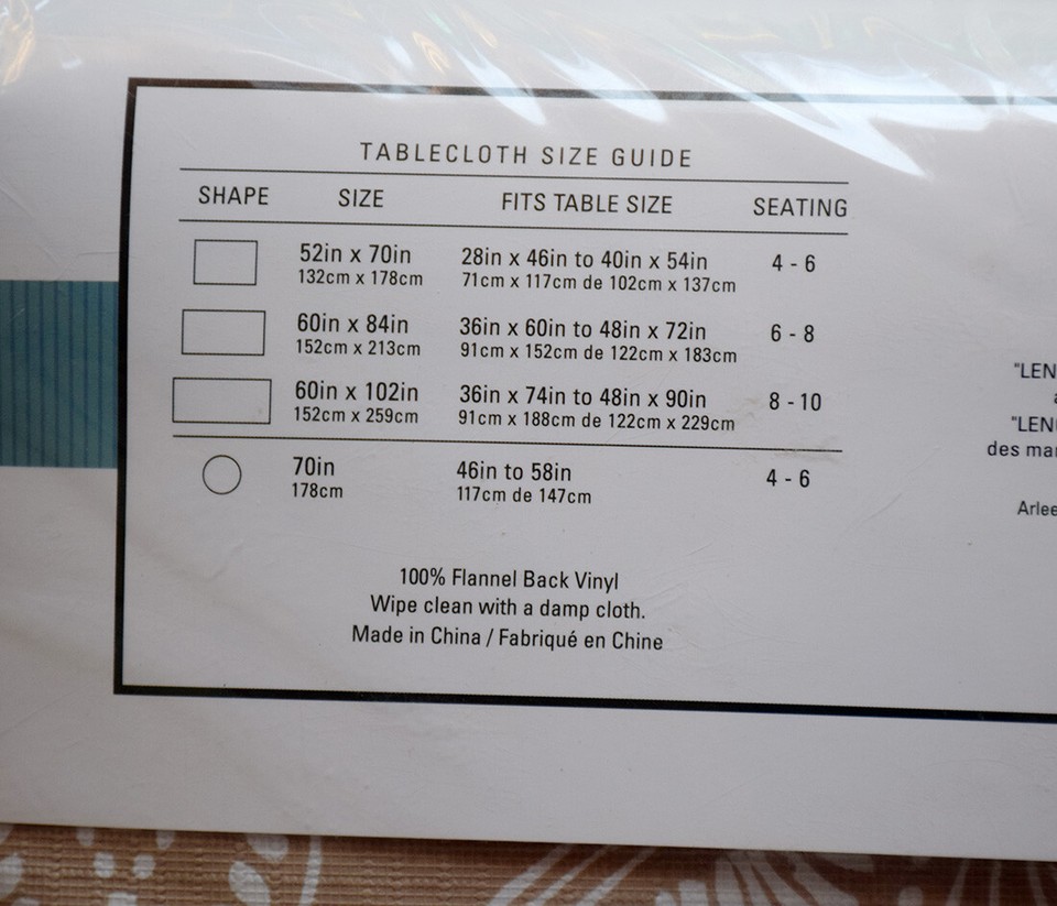 LENOX Easy Care Vinyl Tablecloth 60" X 84" Rectangle, Tan (Seats 6-8 ...