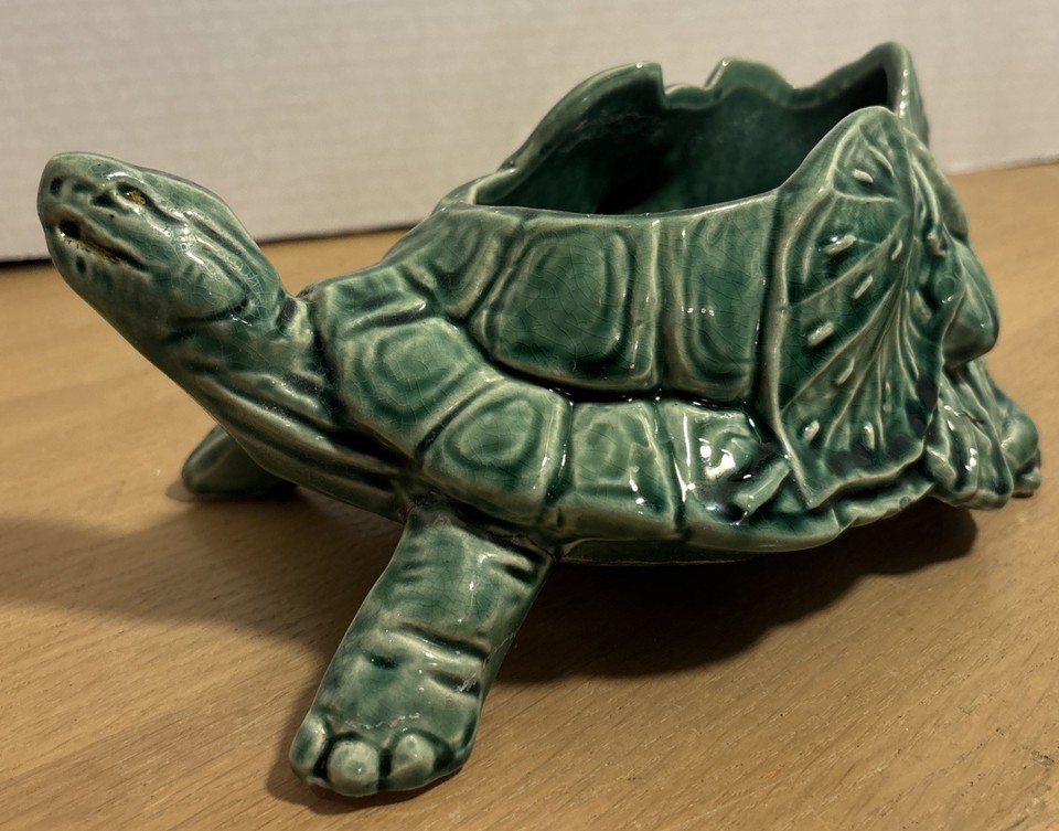 1940s McCoy green TURTLE PLANTER art pottery mcm majolica antique jade ...