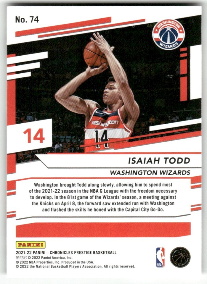 Isaiah Todd 2021-22 Panini Chronicles #74 RC Washington Wizards | eBay