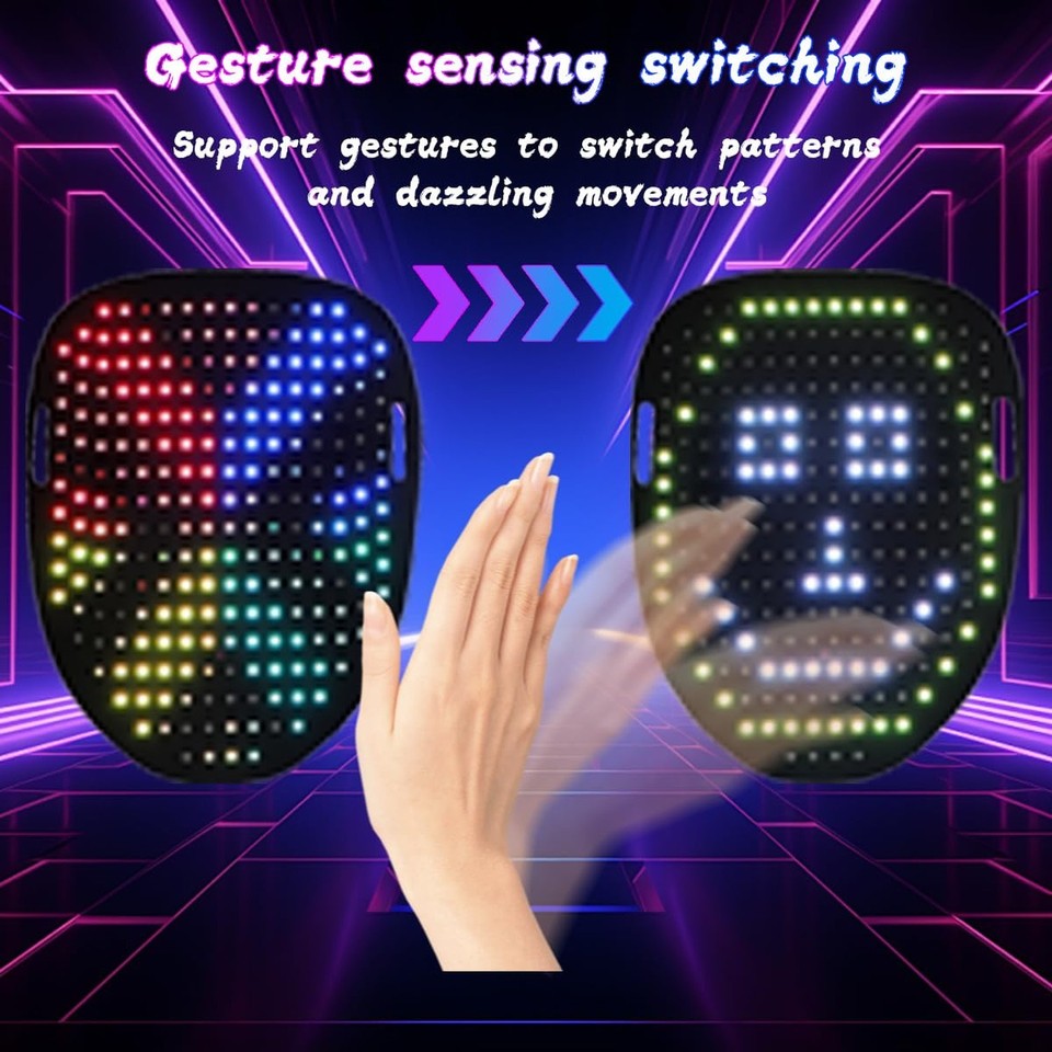 Led Mask with Gesture Sensing Transforming,DIY Unisex Light up Mask for ...