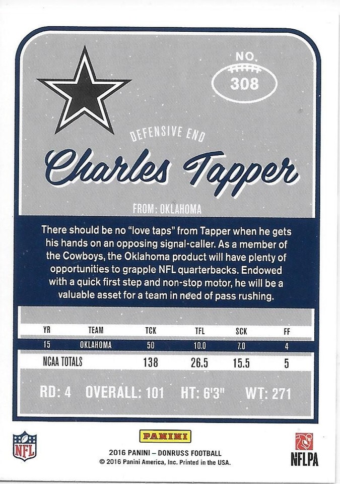 2016 Donruss Football Charles Tapper RC Cowboys | eBay