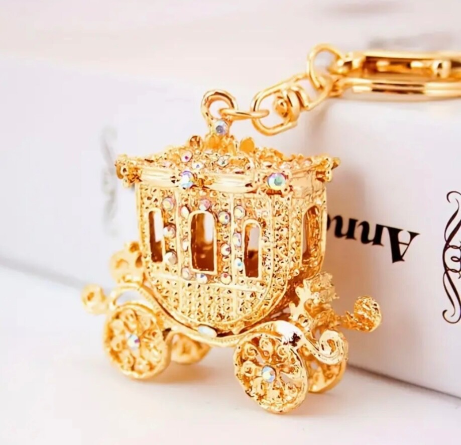 Rhinestone Encrusted Gold Carriage Keychain Purse Charm Key Ring | eBay
