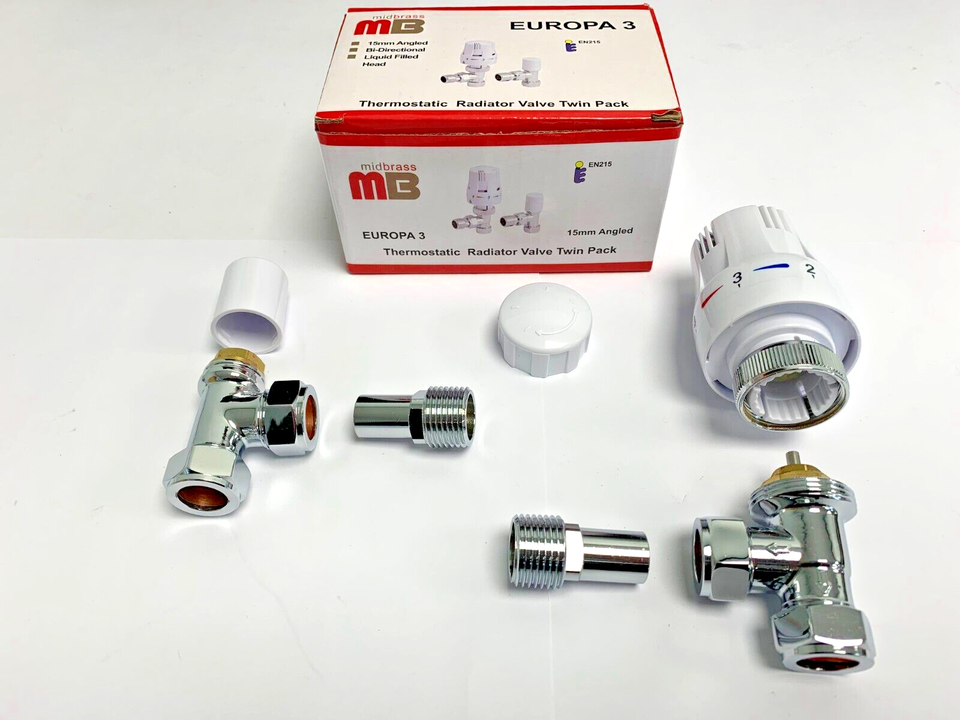 THERMOSTATIC RADIATOR VALVE TRV & L/SHIELD TWIN PACK AND 10mm/8mm ...