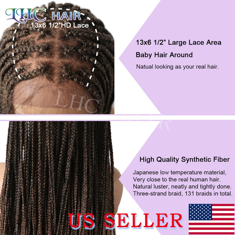 Swiss Lace Front Afro Box Braided Wig For Black Women Synthetic ...