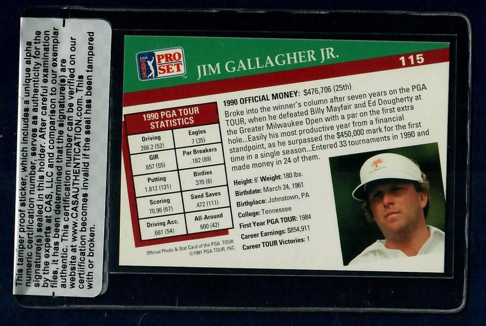 "PGA" Jim Gallagher Jr Signed PRO SET Card CAS Encapsulated | eBay