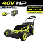 RYOBI 40V HP Brushless 20" Cordless Battery Walk Behind Push Mower ...