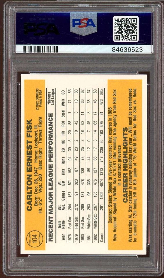 Carlton Fisk Card 1983 Donruss #104 PSA 8 | eBay