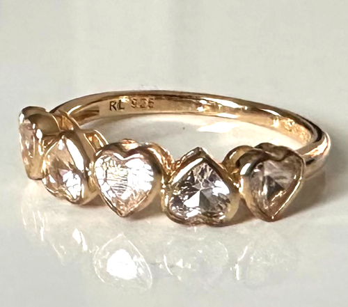 Vtg Ring MARKD RL 925 STERLING SILVER Size 7 White SAPPHIRE Heart Gold ...
