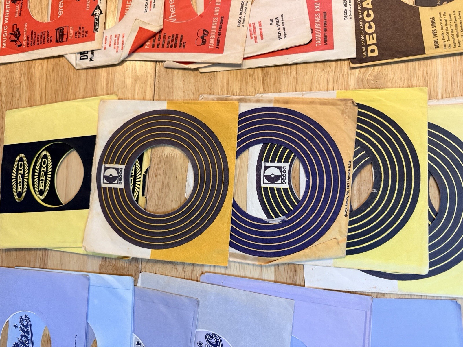 Lot of Vintage Epic & Decca 45 RPM Company Sleeves - 1960s-70s Variety ...