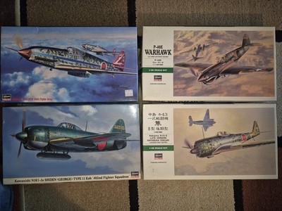 Set of 4 1/48 scale plastic Japanese Hasagawa model kits WWII and P-40 ...