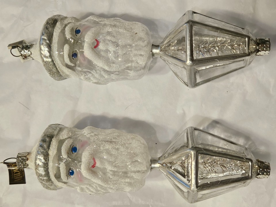2 NOS German Clear Glass, Santa Bust, - Lantern - Silver Trim, Large 8 ...