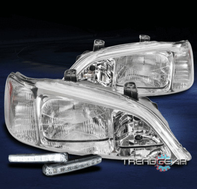 FOR 1999 2000 2001 ACURA TL REPLACEMENT CHROME HEADLIGHT LAMP W/LED DRL ...
