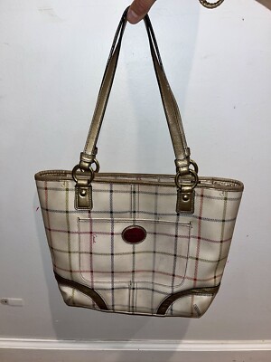 Authentic COACH New York White Plaid Heritage Bucket Bag Purse No ...