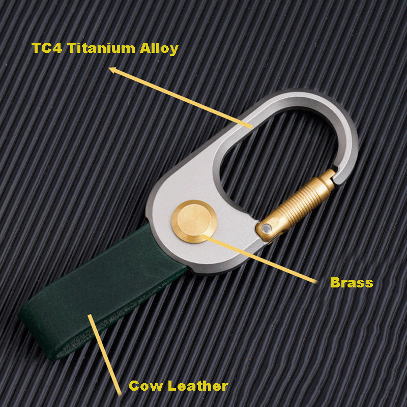 1PC Titanium Brass Leather Keychain Portable Removable Key Ring Pendant ...