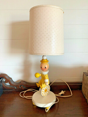VINTAGE WOOD UNICYCLE CLOWN UNDERWRITERS LABORATORIES INC NURSERY LAMP ...