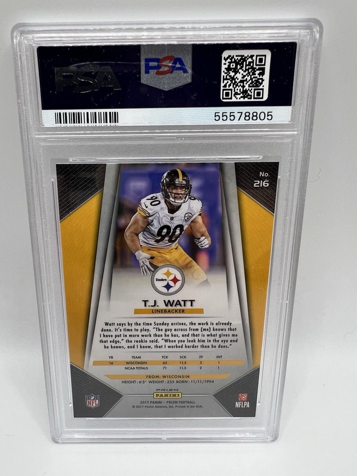🔥 2017 PANINI PRIZM TJ WATT SILVER PRIZM ROOKIE RC CARD #216 GEM MINT ...
