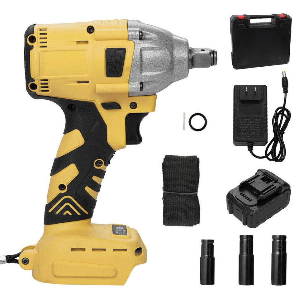 Cordless Electric Impact Wrench Gun 1/2'' High Power Driver with Li-ion ...