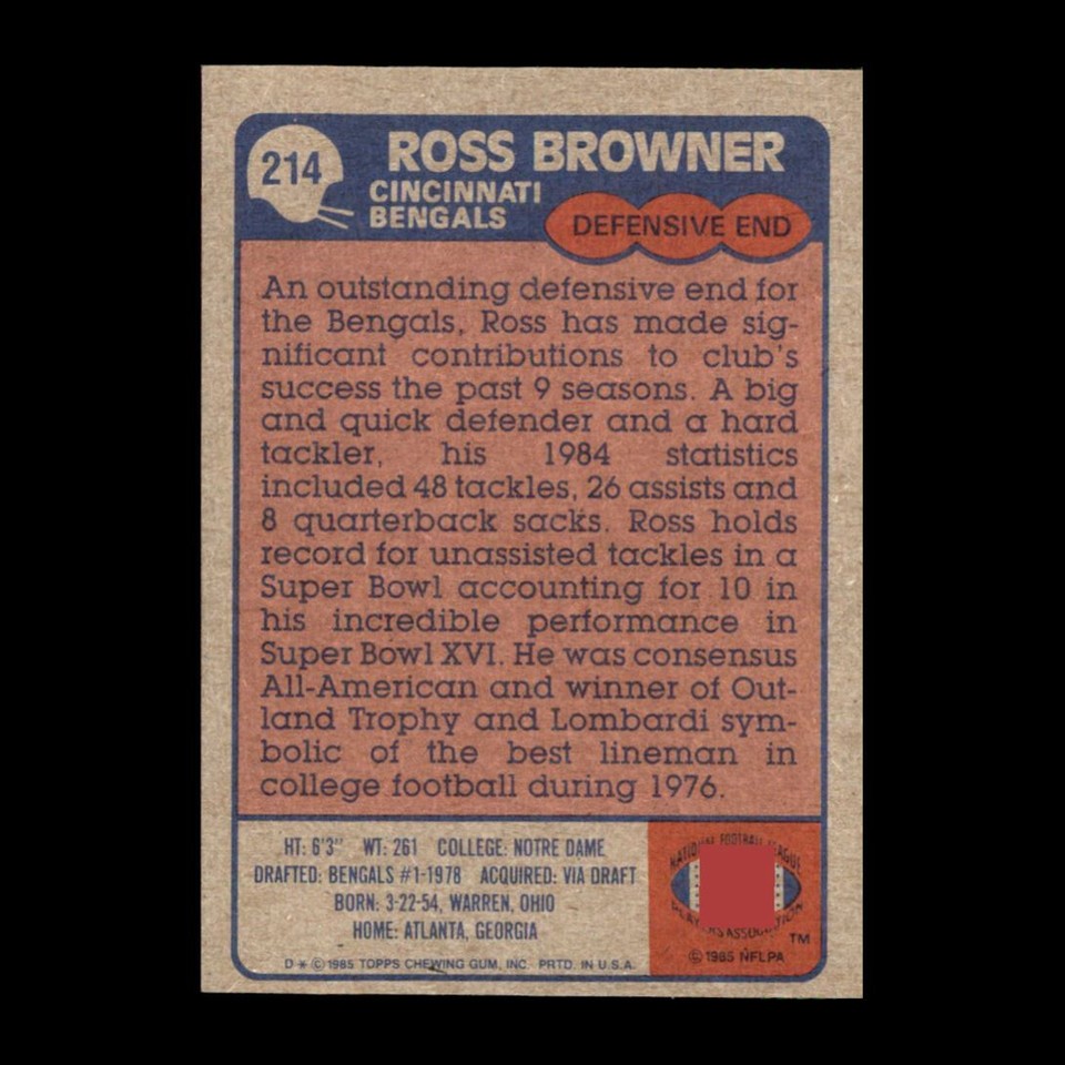 Ross Browner 1985 Topps Cincinnati Bengals #214 | eBay