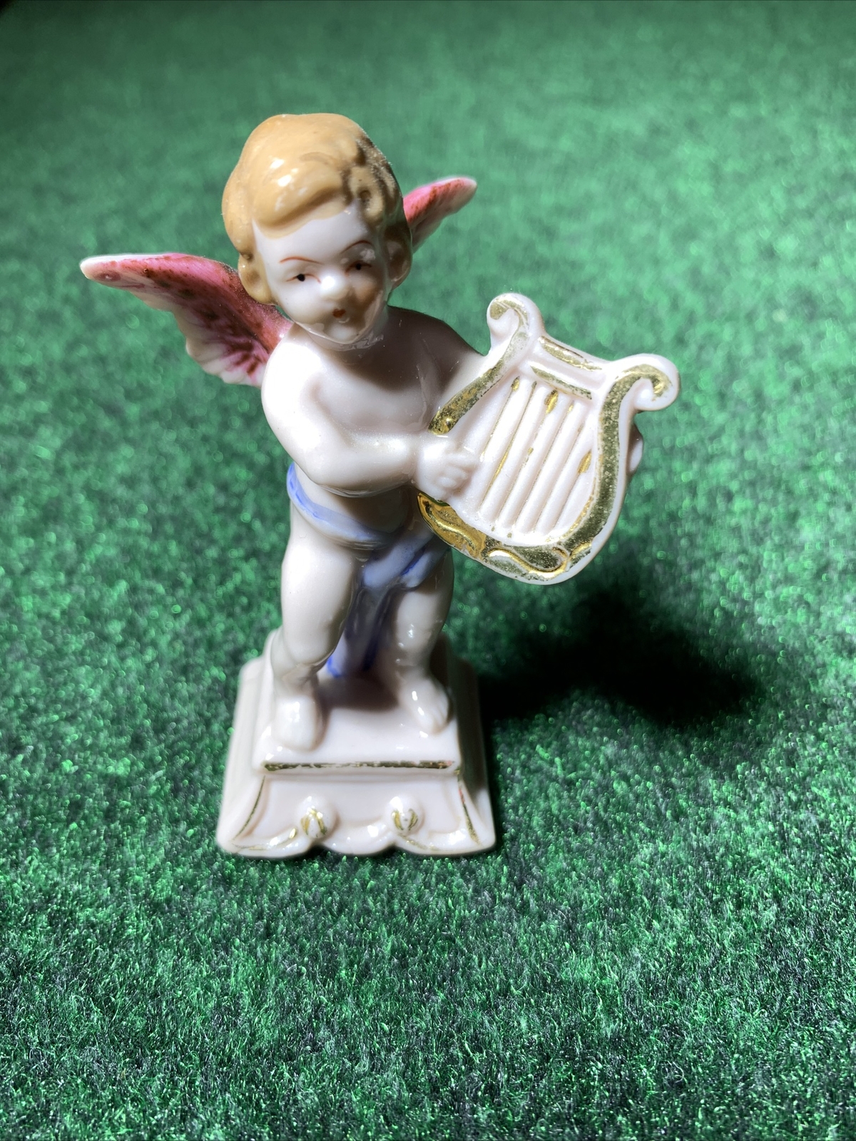 Porcelain Cherub Angels HP Art Pottery Pink Musical Instrument Base Vtg ...