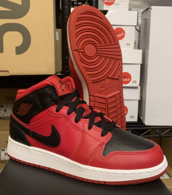 Nike Air Jordan 1 Mid Reverse Bred Red Black Shoes 554725-660 554724 ...