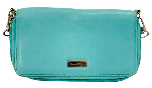 Pelle Studio Womens Wallet Clutch Soft Aqua Colored 2 Compartments Zip ...
