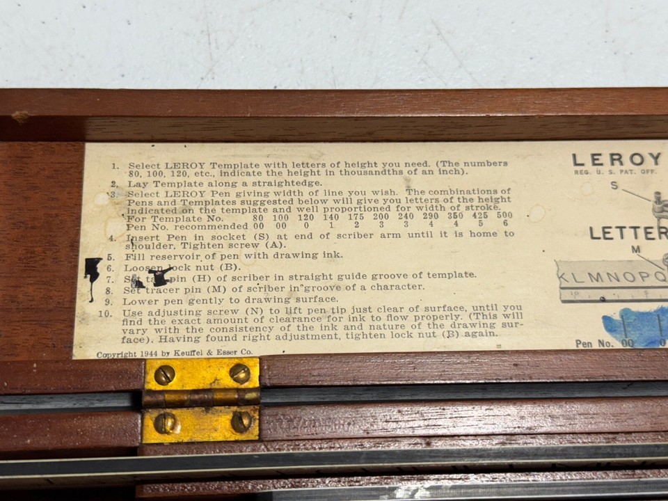 VINTAGE KEUFFEL & ESSER CO K&E LEROY LETTERING SET WITH WOOD CASE | eBay
