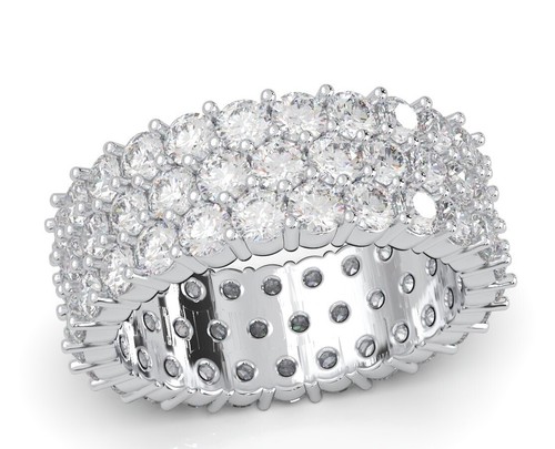 4ct Round Lab-Created Diamond 3-Row Staggered Eternity Band Ring Solid ...