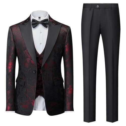 Men's Three-piece Lapel Dark Floral Suit Handsome Host Stage Suit ...