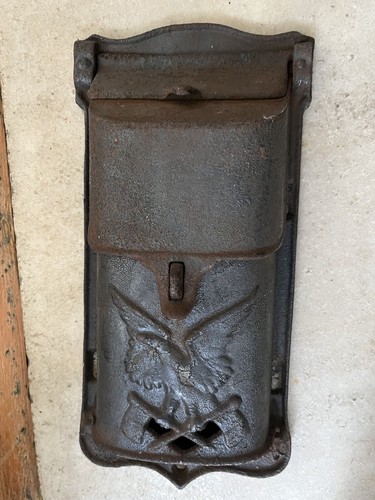 Cast Iron Mailbox Post Box Wall Mount Lockable Drop Slot Embossed Eagle ...
