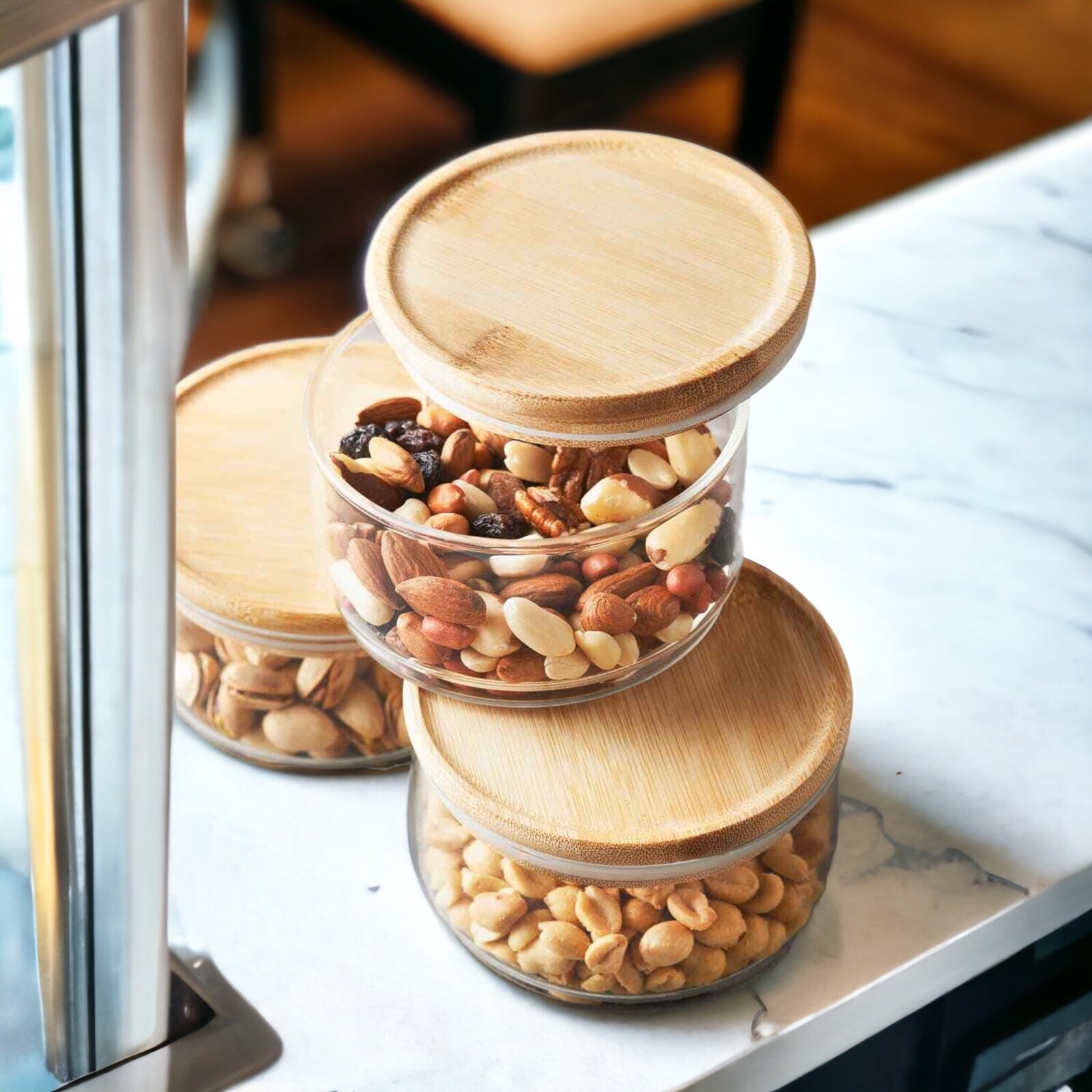 3 Tier Glass Stackable Kitchen Food Storage Containers Set Tea Coffee ...