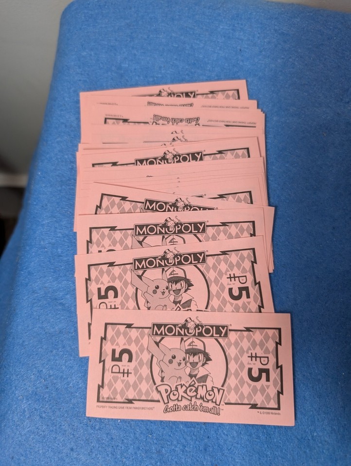 5 Poke Money Bill Replacement Pokemon Monopoly Collector's Edition ...